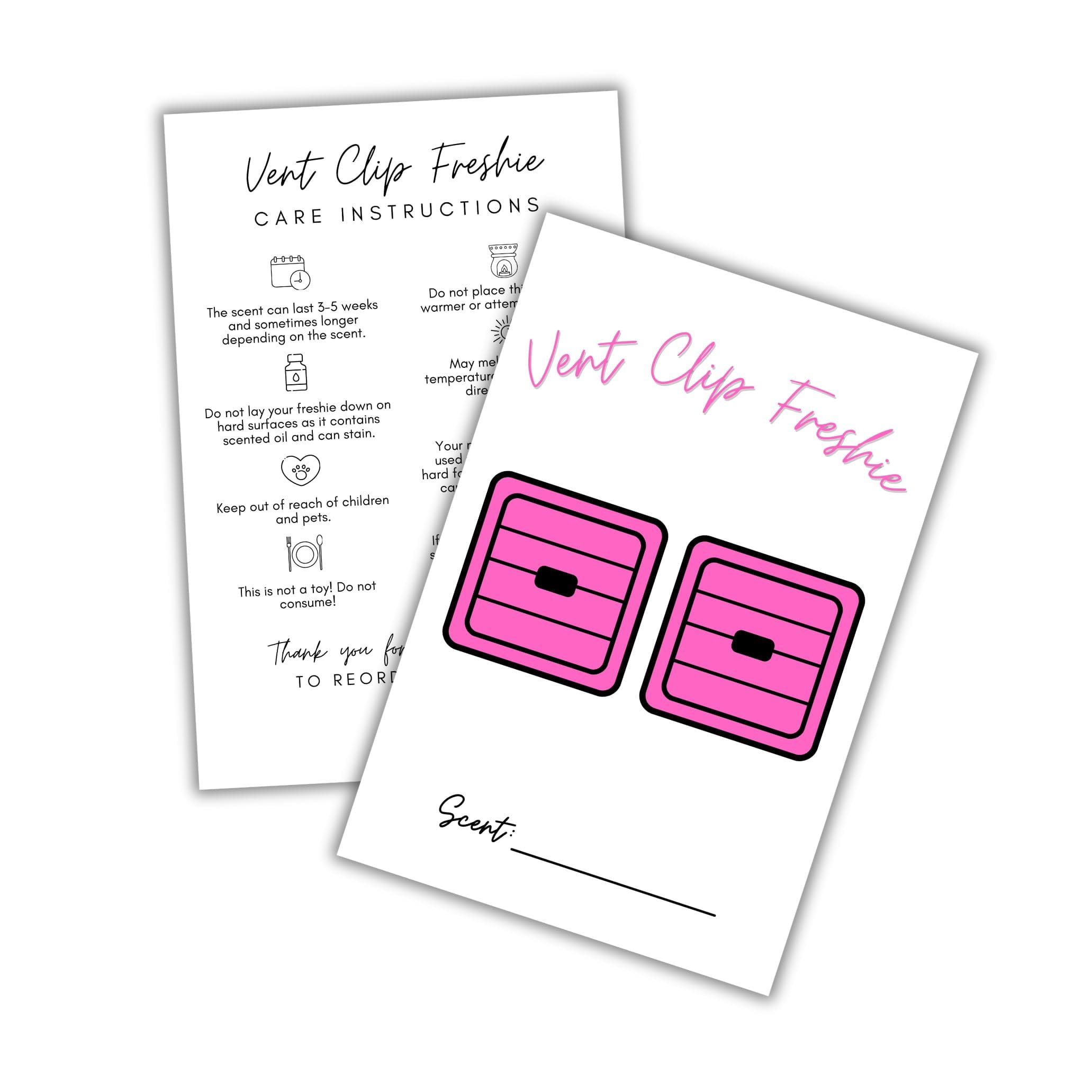 Lashicorn Vent Clip Freshie Package Insert Card with Card Instructions ...