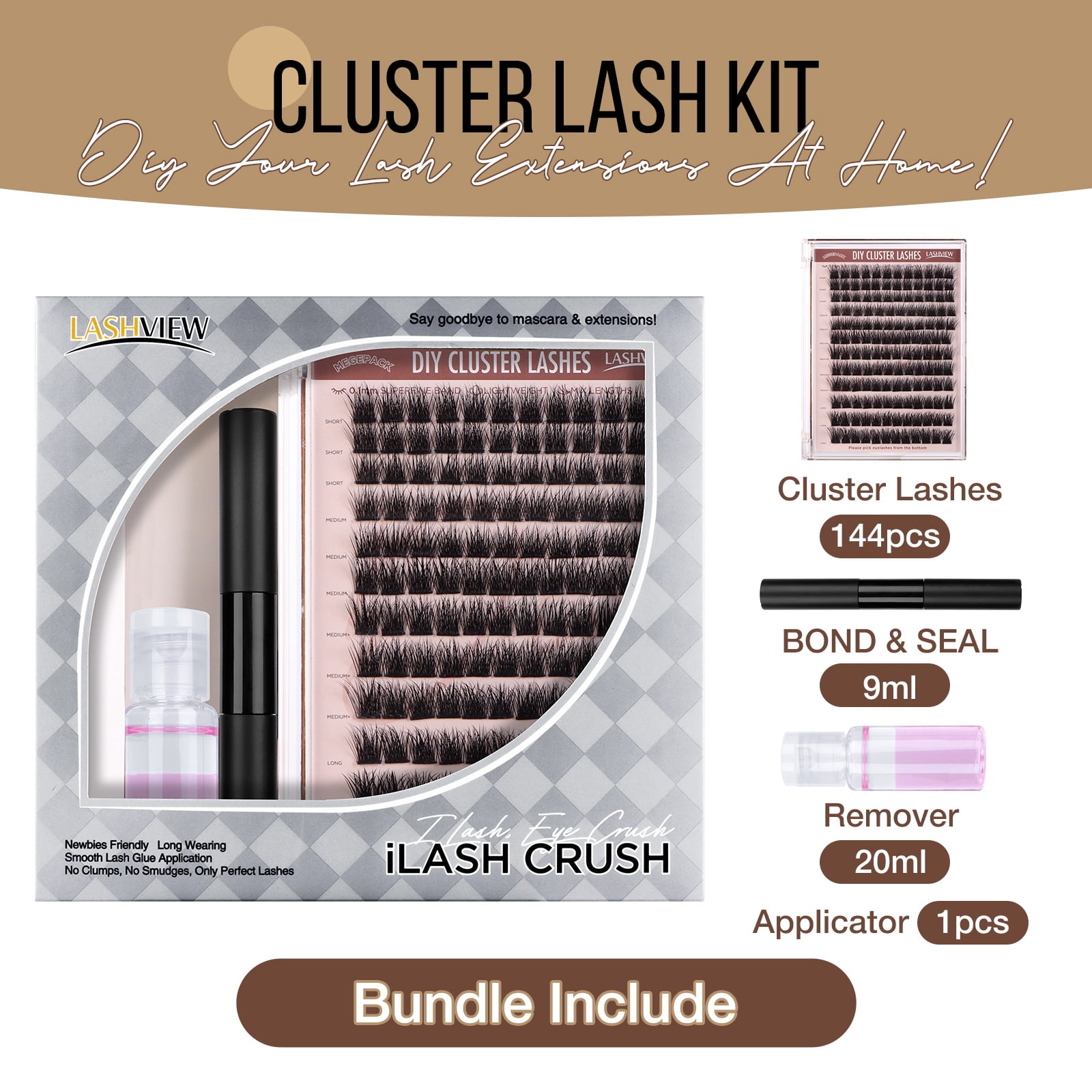 Bepholan 144 Pcs Cluster Individual Eyelash Extensions Kit, Thin Fiber ...