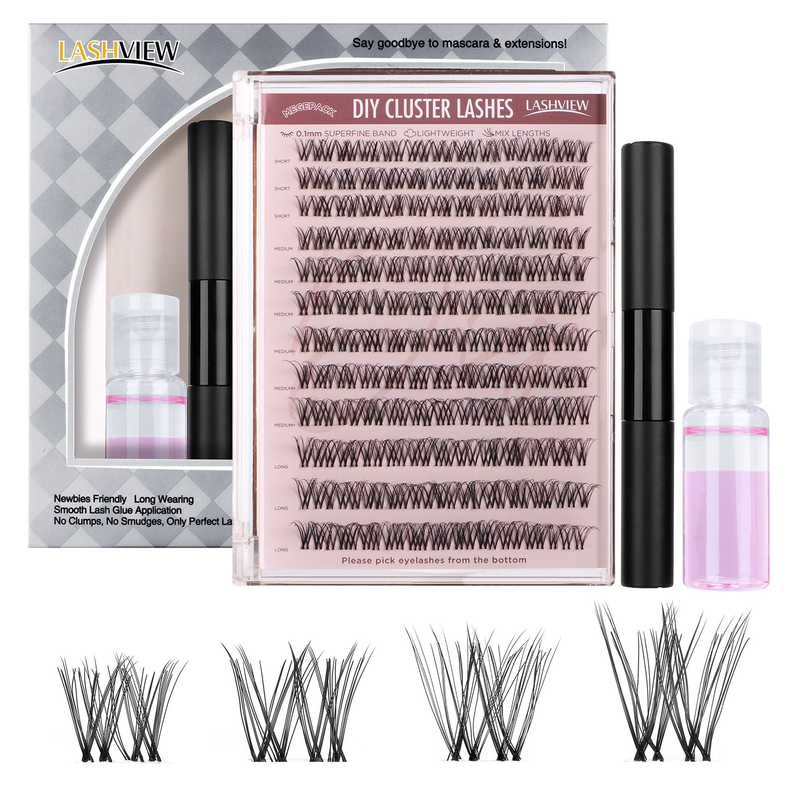 Lashview 144 Pcs Cluster Eyelash DIY Lash Extension Kit 713 Clear Brand ...