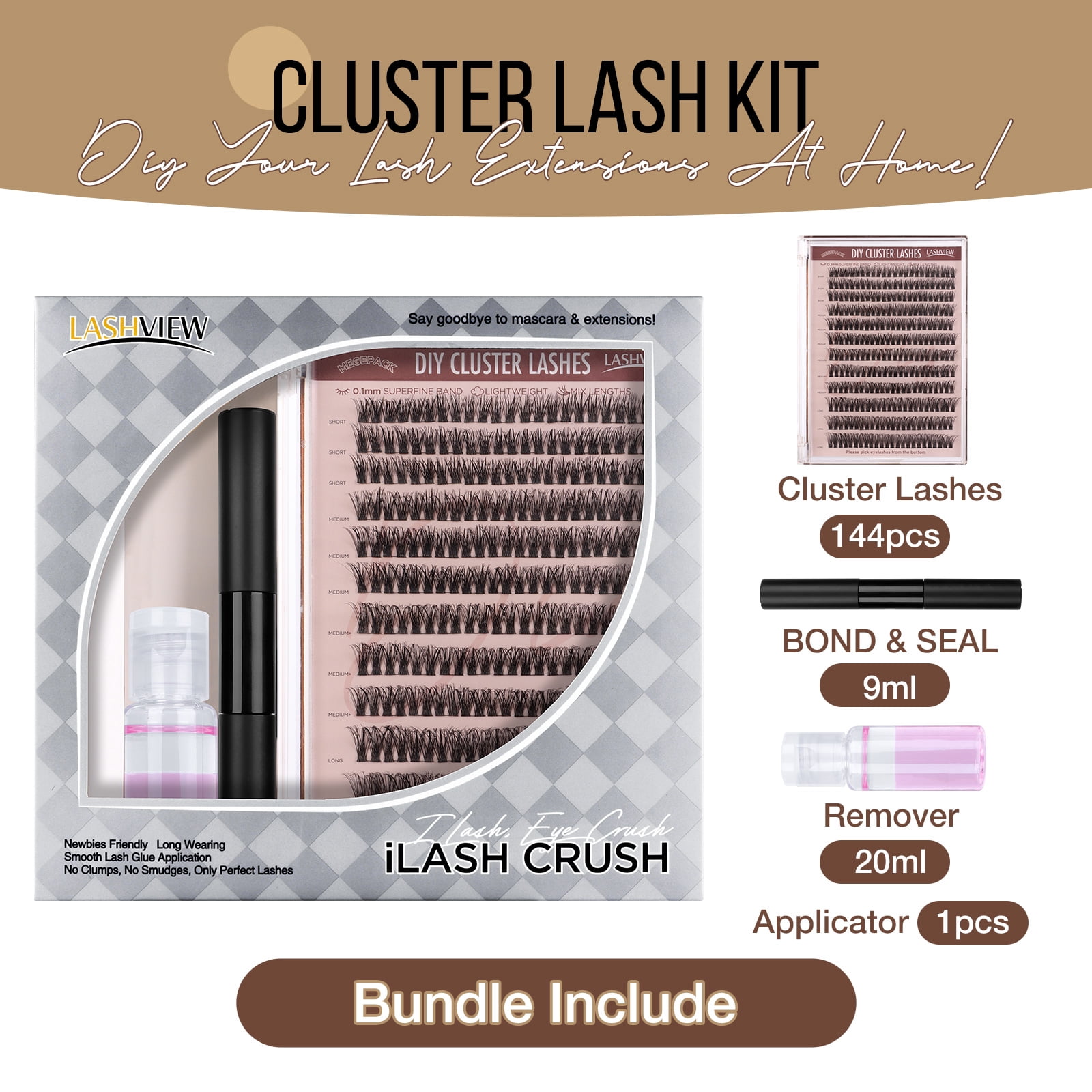 Lashview 288 Pcs Cluster Eyelash DIY Lash Extension Kit 702 Black Brand ...