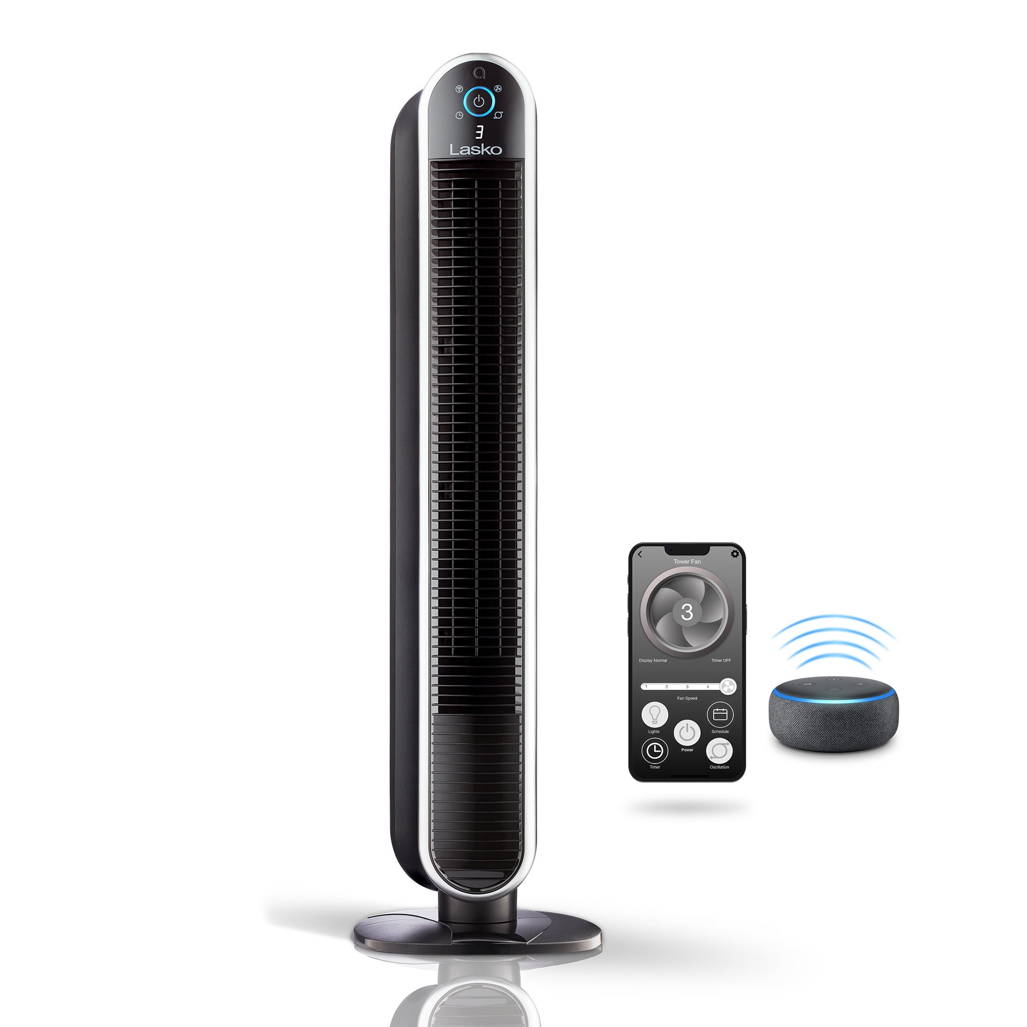 "Lasko 40"" Rotating Oscillating Smart Tower Floor Fan w/ Aria, Wi-Fi ...
