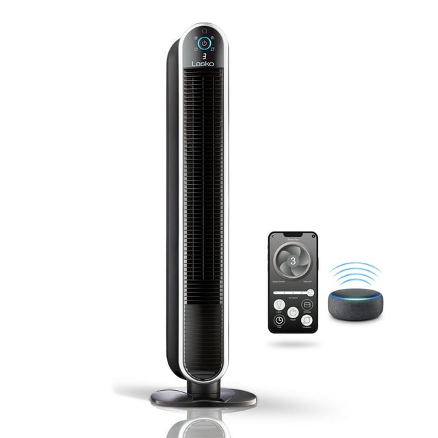 "Lasko 40"" Rotating Oscillating Smart Tower Floor Fan w/ Aria, Wi-Fi ...
