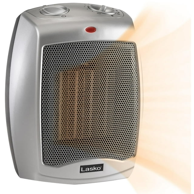 Lasko 9" 1500W Electric Ceramic Space Heater with Thermostat, Silver, 2 ...