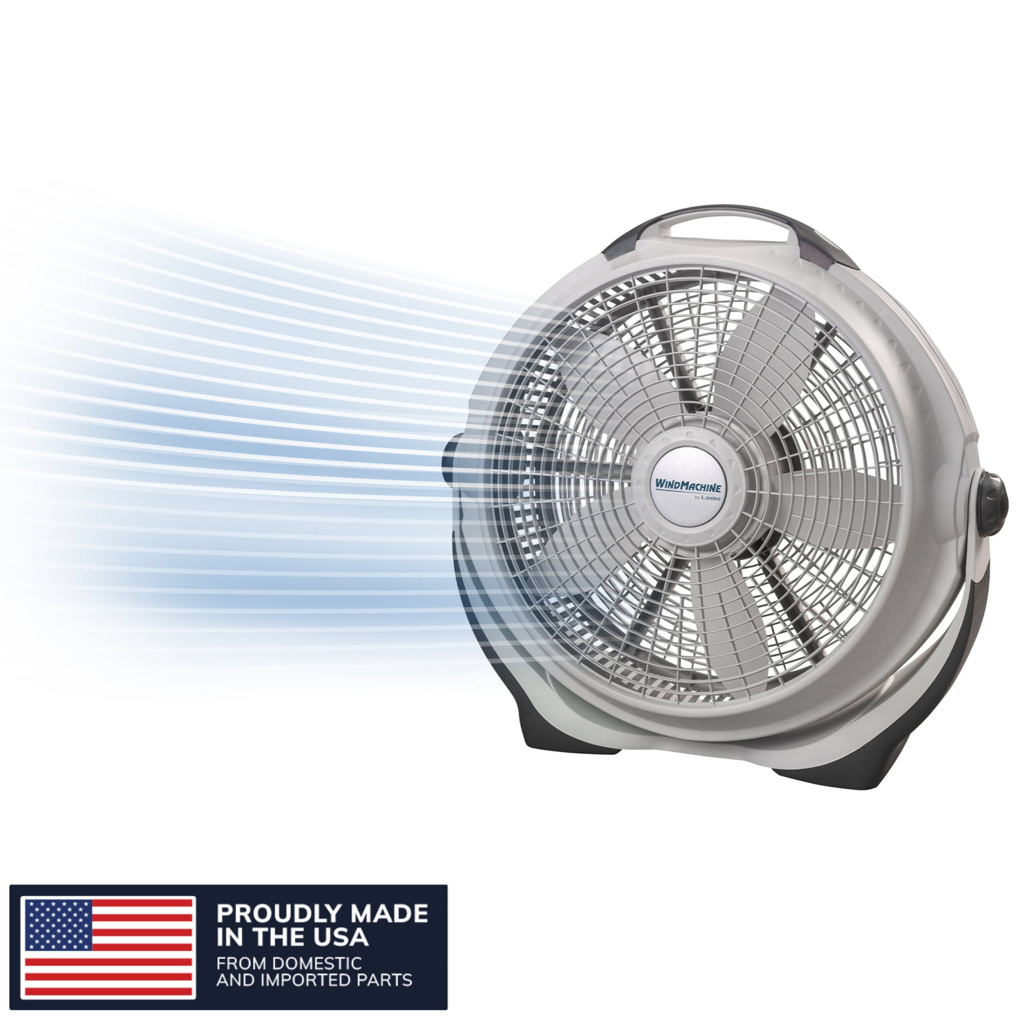 "Lasko 20"" Wind Machine Pivoting Floor Fan, 3 Speeds, Gray, A20301 ...