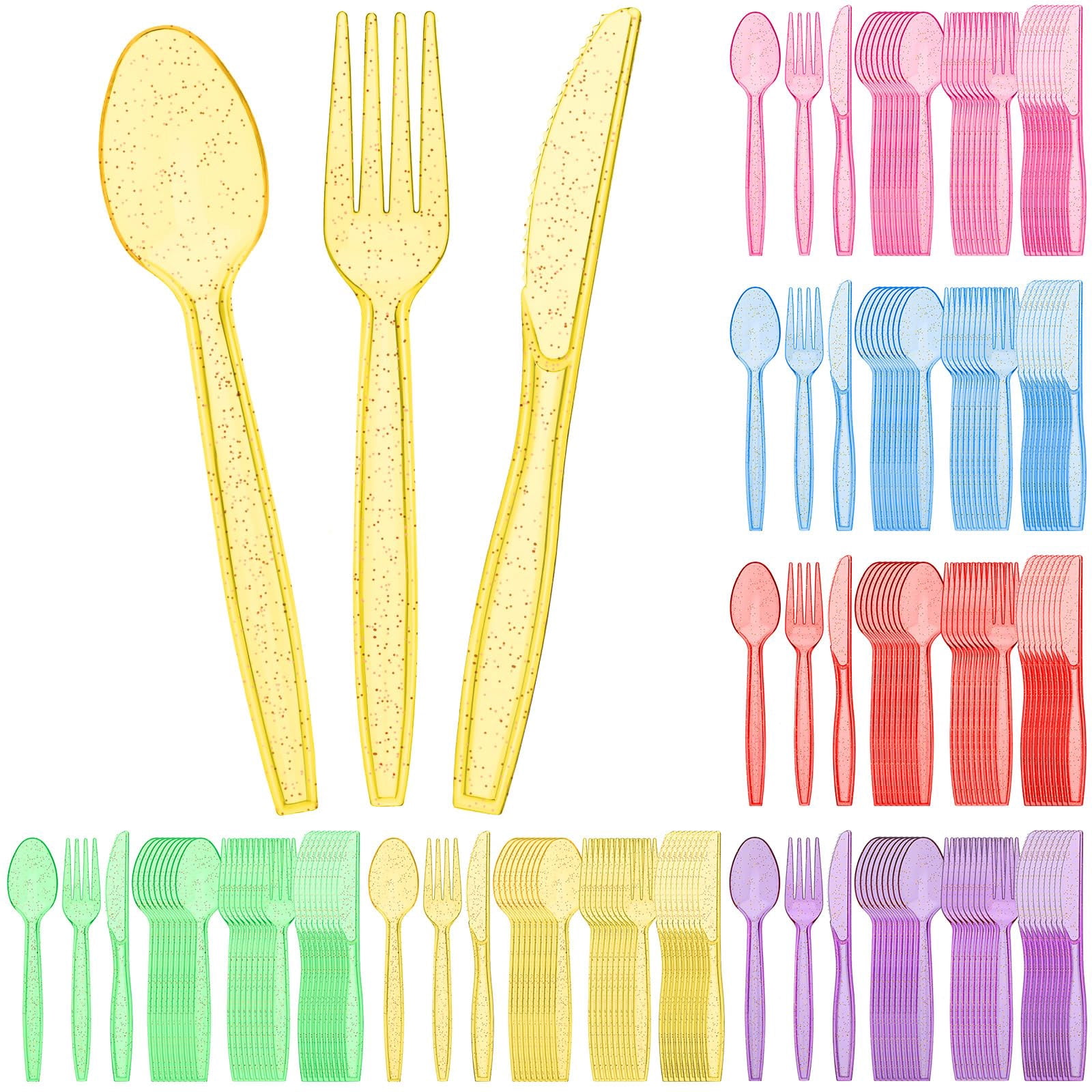 Lasnten 180 Pieces Glitter RRF12 Plastic Silverware Set Disposable ...