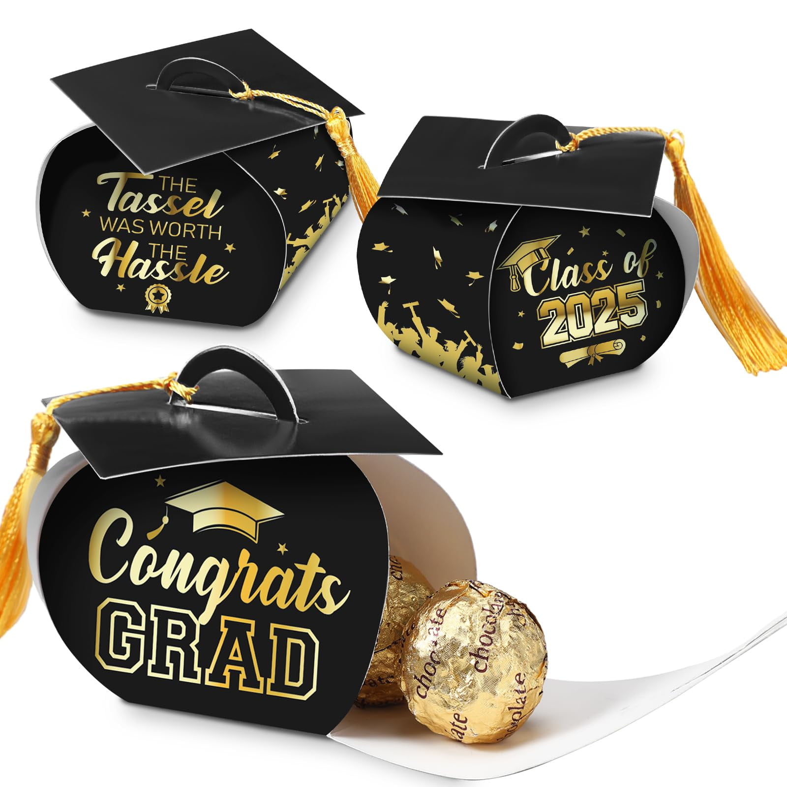 Lasnten 24 Pcs Graduation Gift Boxes Black Gold Graduation Cap Candy ...