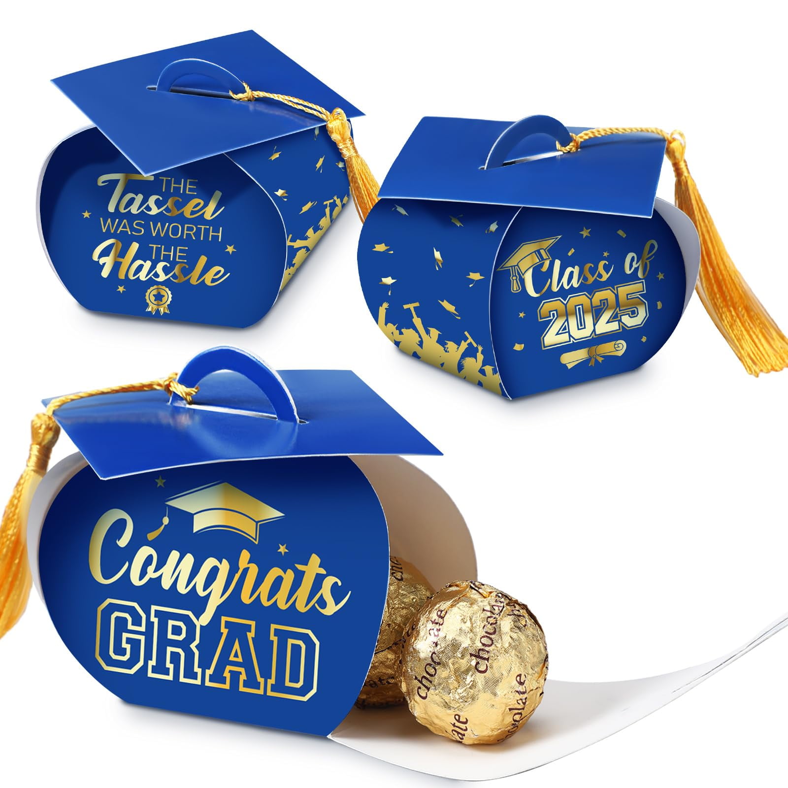 Lasnten 24 Pcs Graduation Gift Boxes FST1 Blue Gold Graduation Cap ...