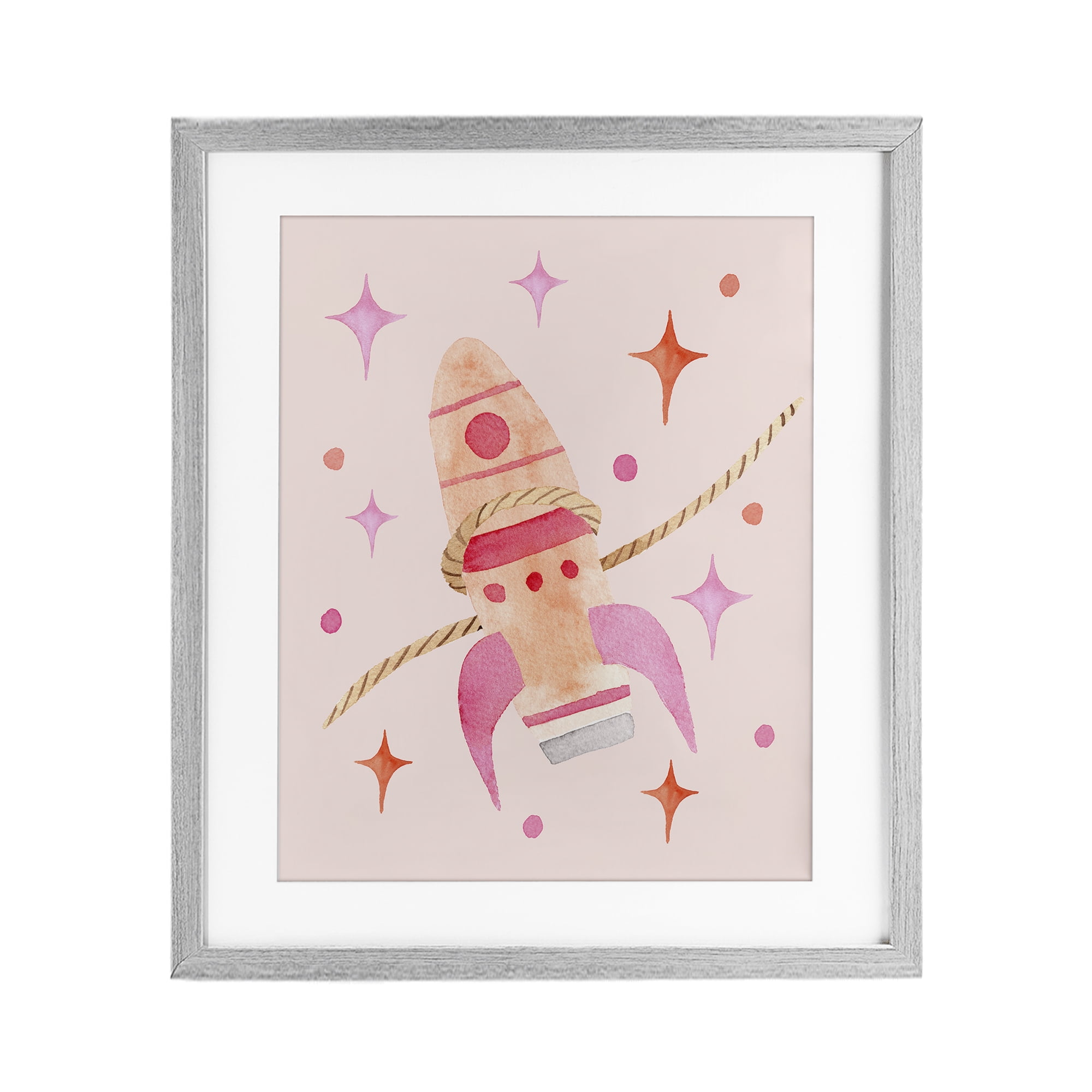 Lasso Rocket Ship Gray Framed Print Under Glass, design by Nina Jacobs ...