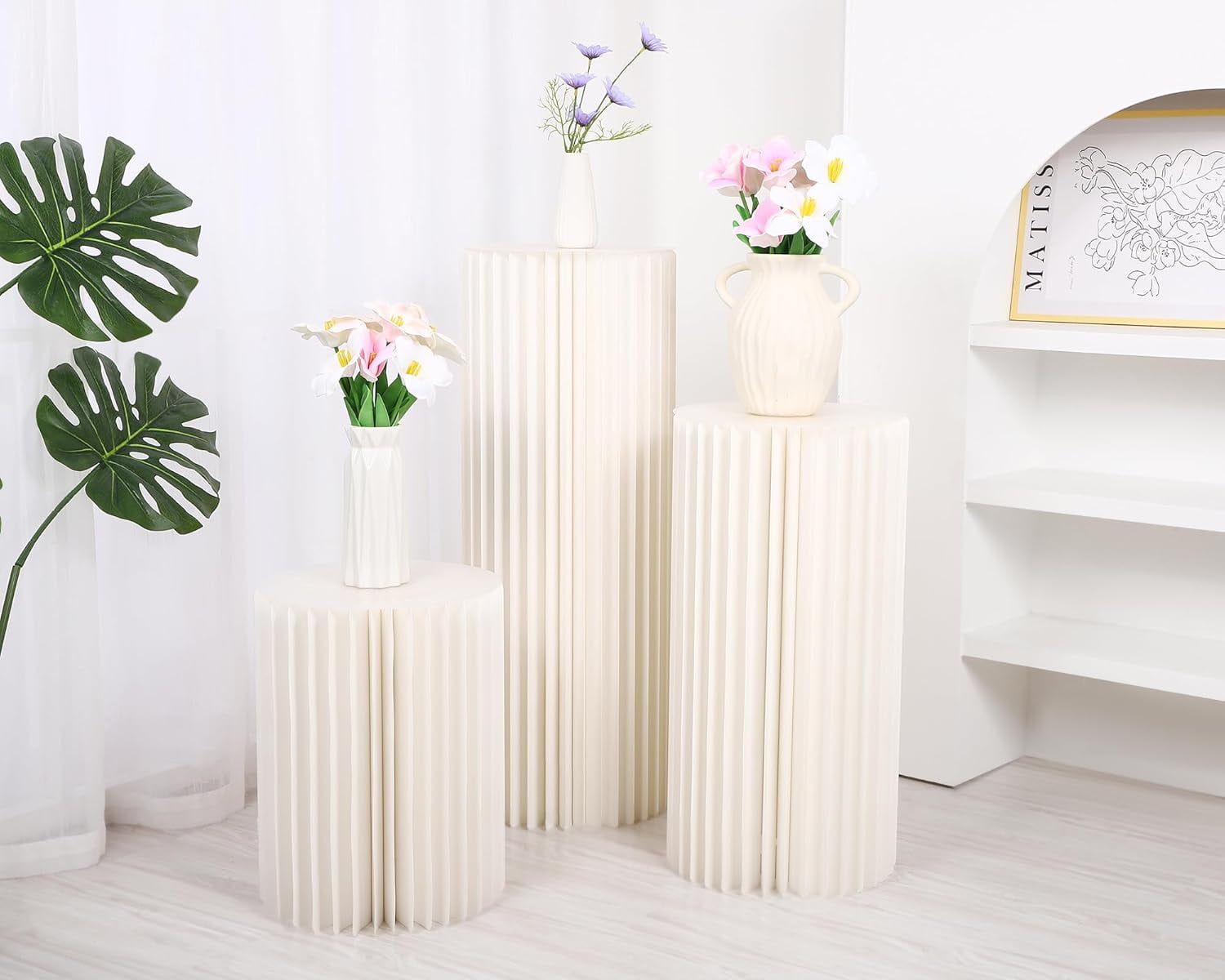 Lassos Boutique Foldable Cardboard Cylinder Pedestal Stands, Set of 3 ...