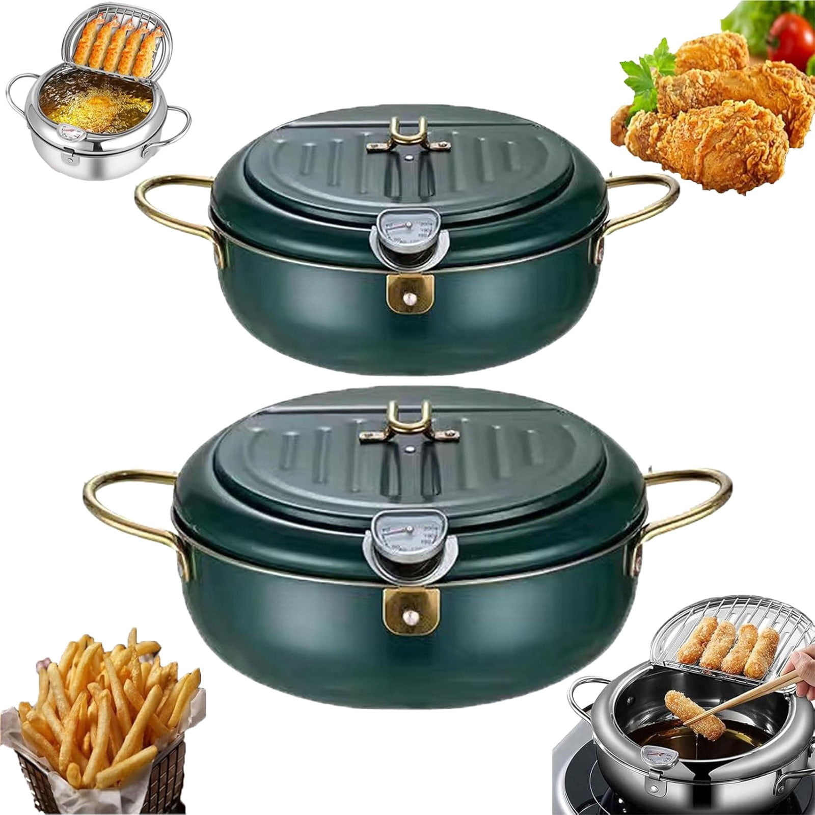 Last Chance 1*Frying Pan,Deep Fryer Green 20Cm,Stainless Deep Fryer ...