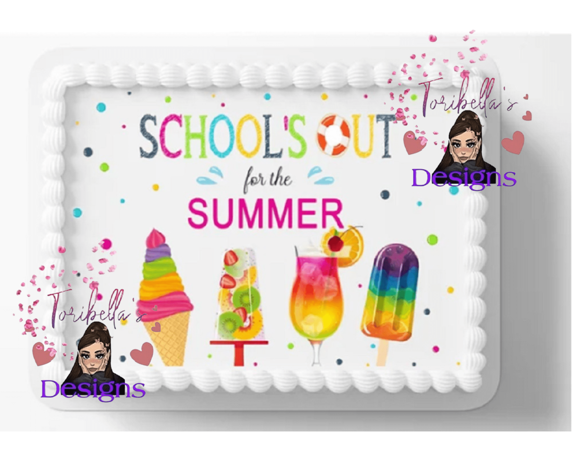 Summer Time Edible Cake Topper, School's Out Image for 1/4 to 1/2 sheet ...