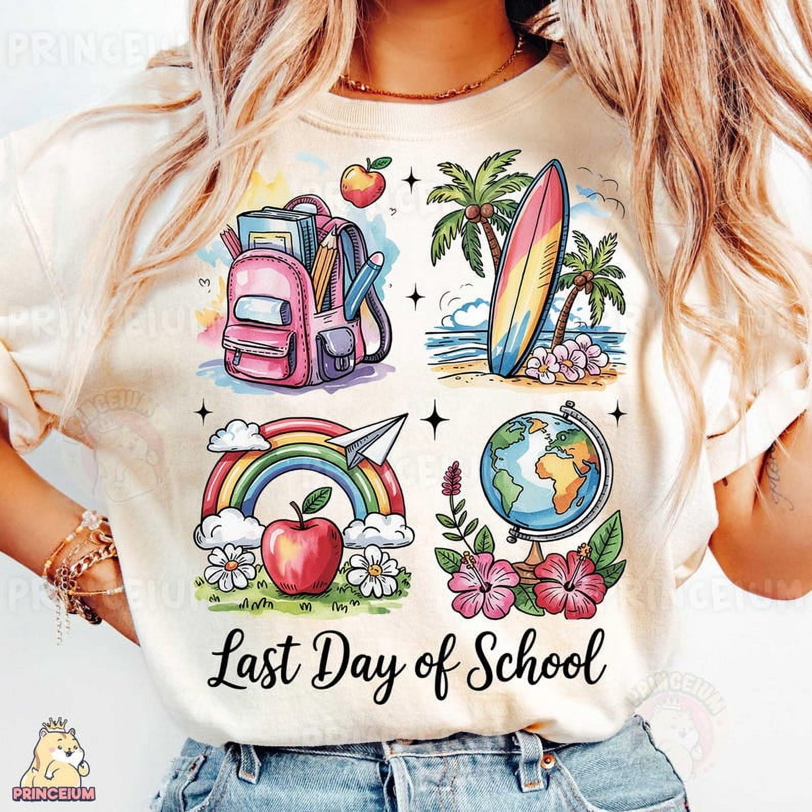 Last Day of School T-Shirt, Summer Vacation T-Shirt, Backpack Rainbow ...