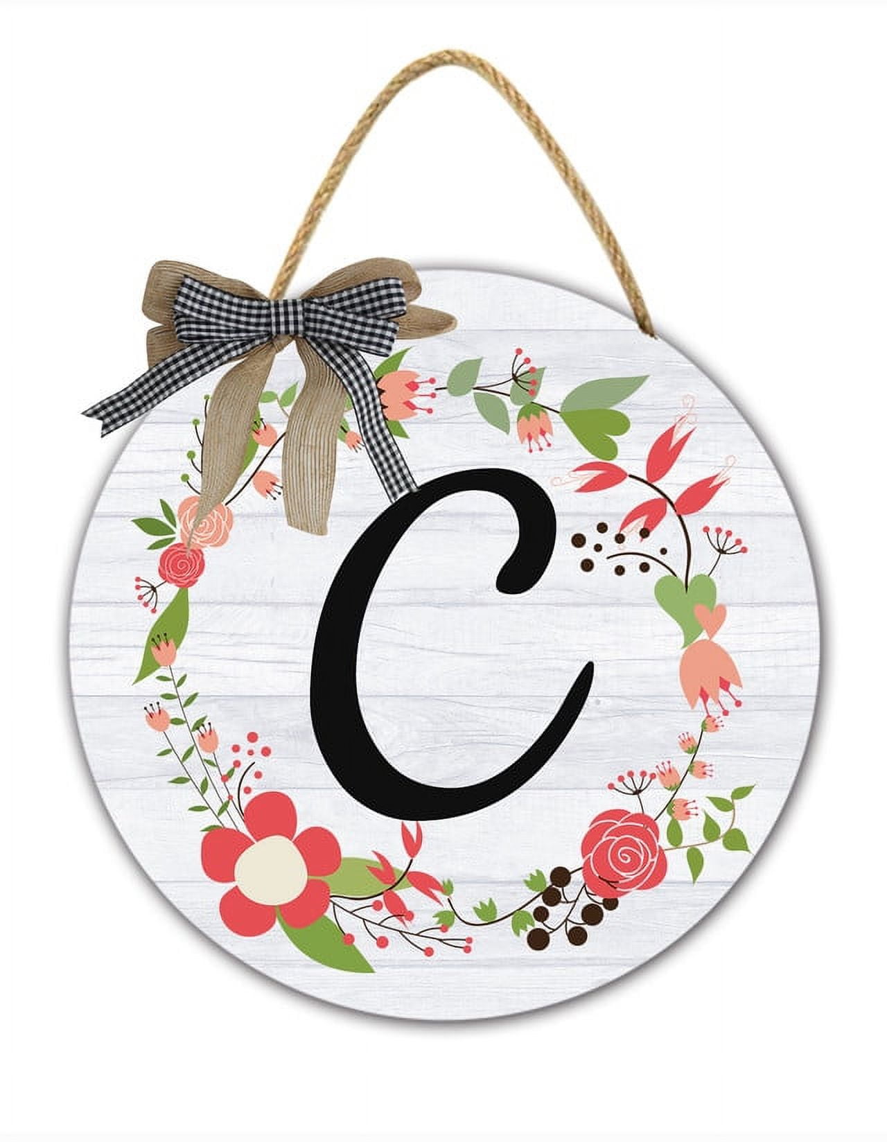 Last Name Sign for Front Door Decor C Monogrammed Initial Door Hanger ...