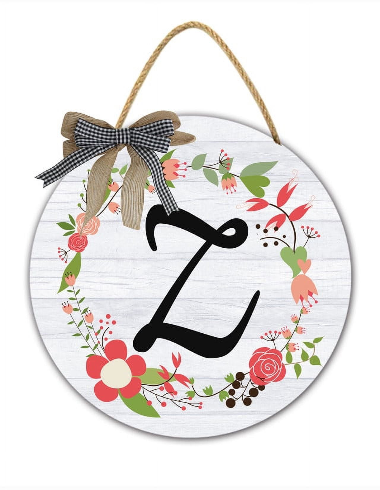 Last Name Sign for Front Door Decor Z Monogrammed Initial Door Hanger ...
