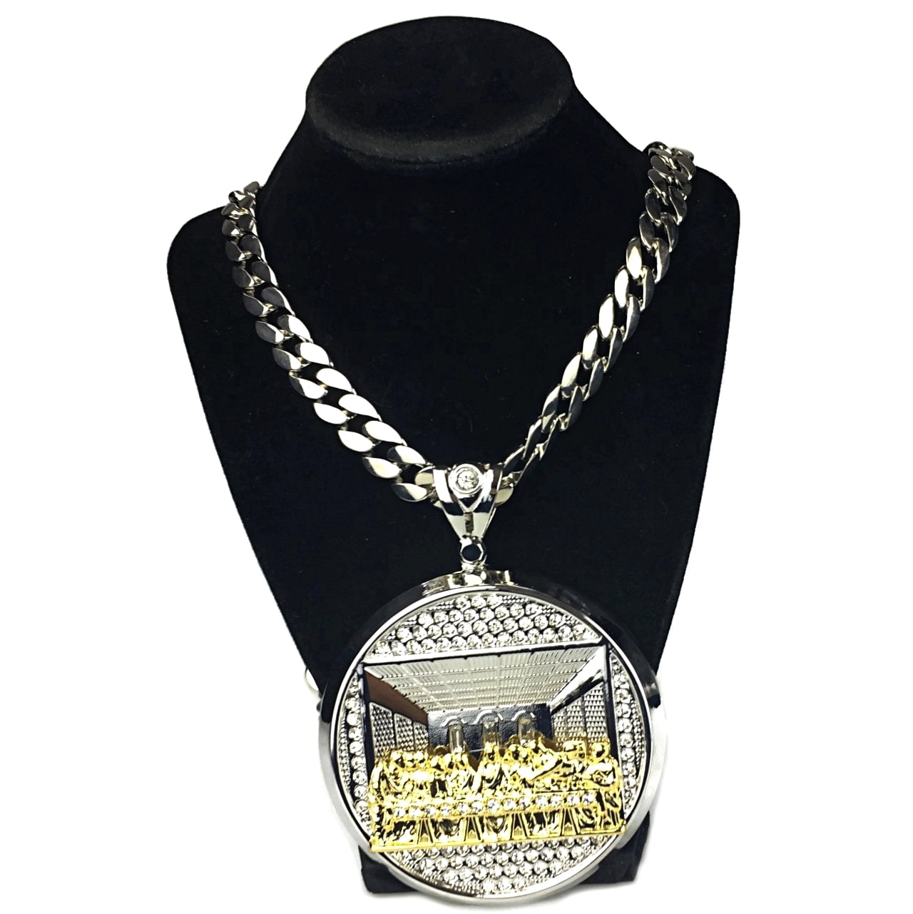 Last Supper Chain Huge Medallion 2-Tone Round Pendant Silver 33" Cuban ...