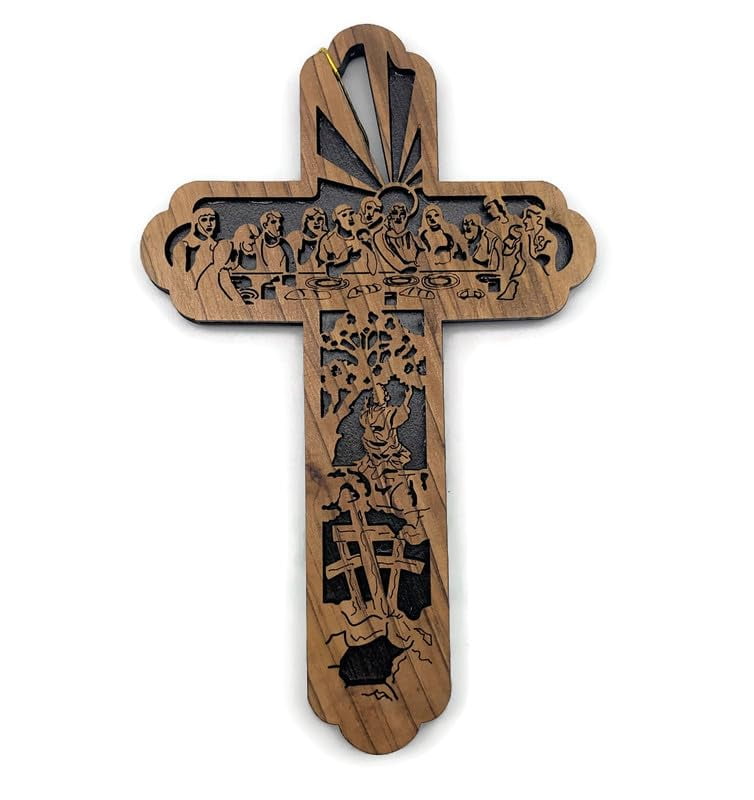 Last Supper Cross for Wall, Set of 5 Olive Wood Holy Land Cross from ...
