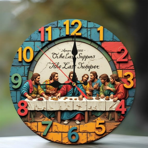 Last Supper Decorative Wall Clock Art Home Decor 10-Inch Silent Wooden ...