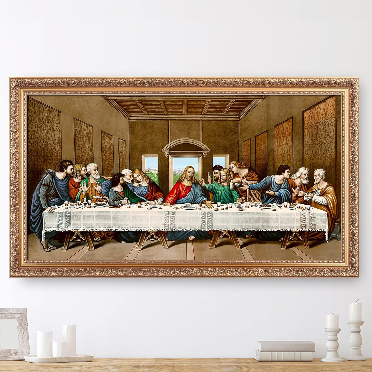 Last Supper Framed Size:18x32 inches,Image Size:16x30 inches,Gold Frame ...