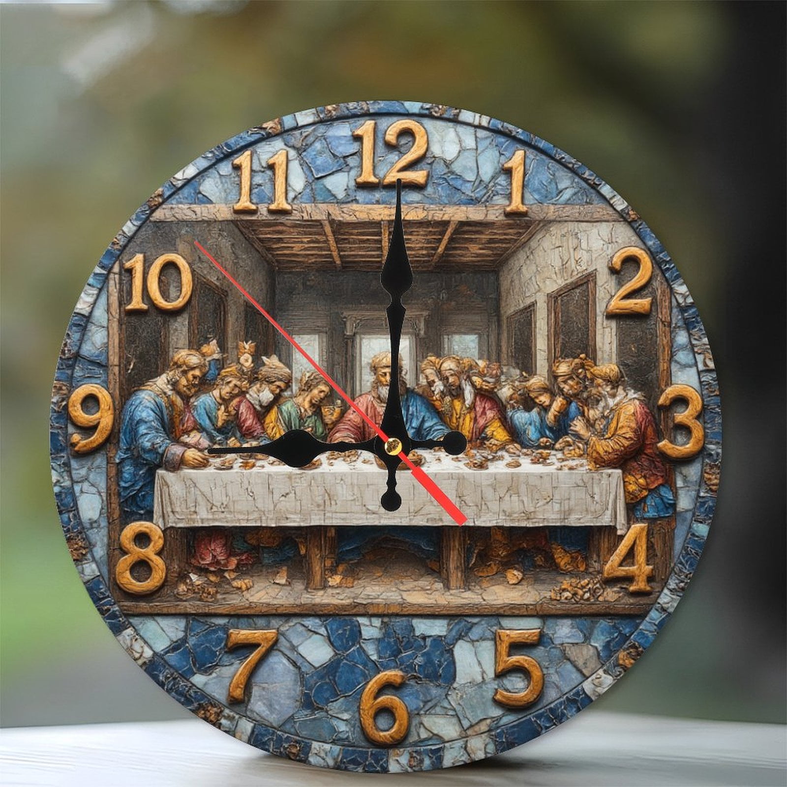 Last Supper Mosaic Wall Clock Religious Art Home Decor 10-Inch Silent Wooden Wall Clock, Battery ...