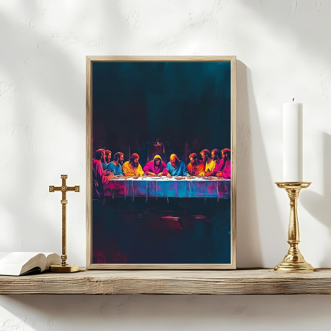 Last Supper Neon Art Print, Jesus And Disciples Wall Decor, Dark ...