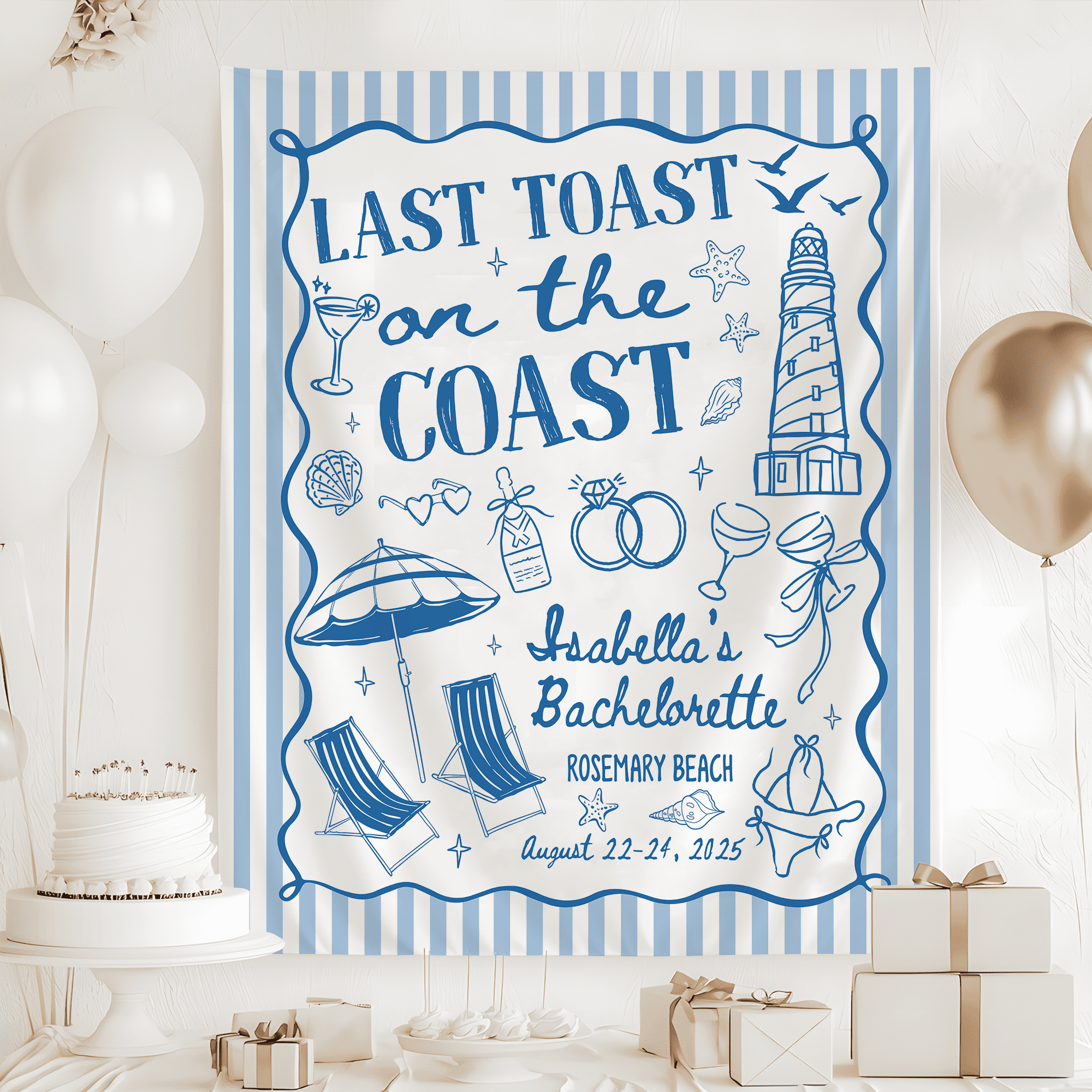 Last Toast On The Coast Bachelorette Tapestry, Custom Beach ...