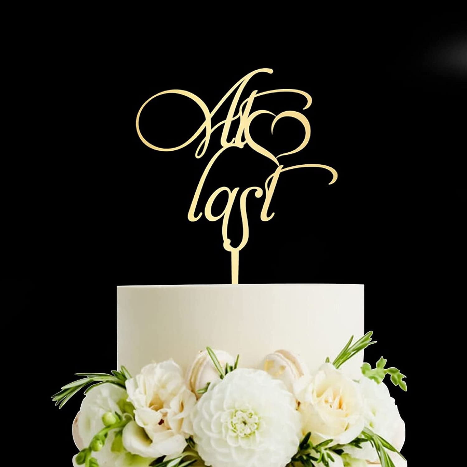 at Last Wedding Cake Topper,Mirror Gold Acrylic Cake Topper,Elegant ...