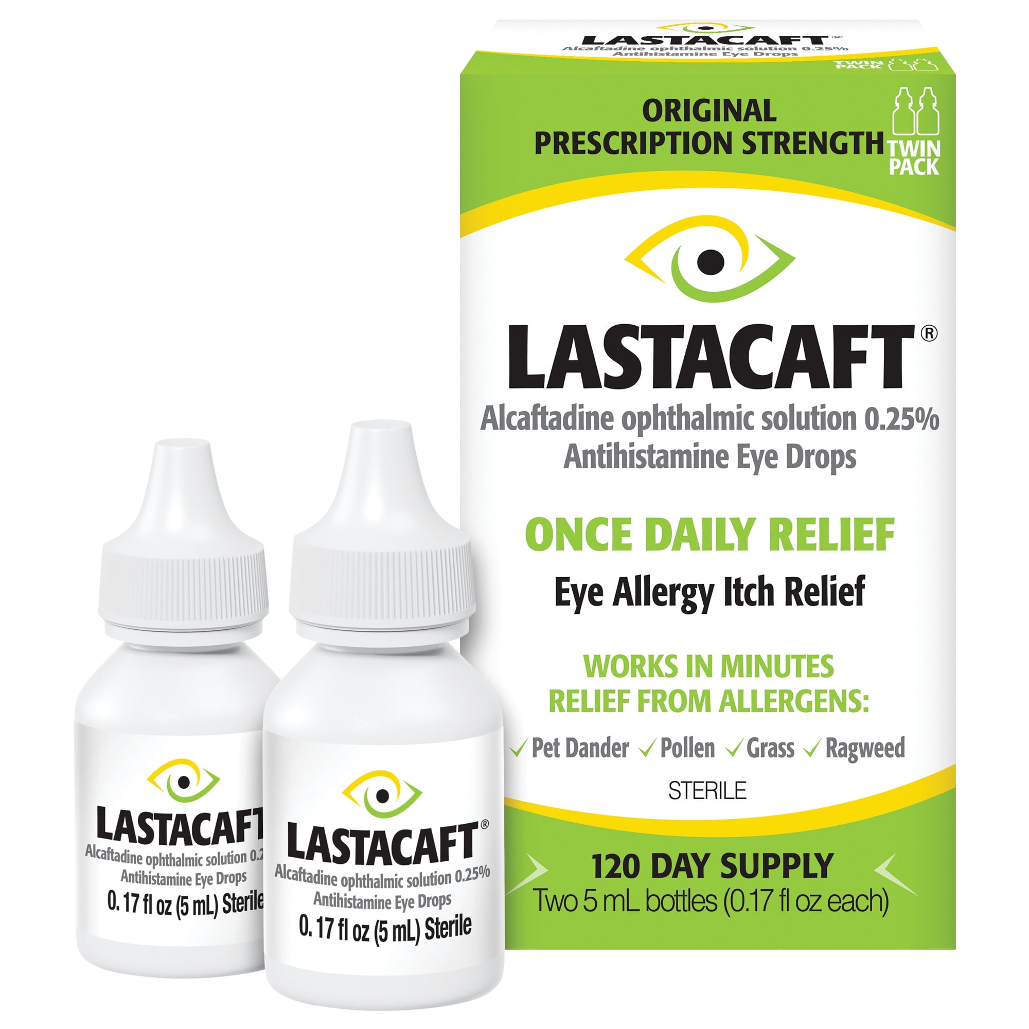 Lastacaft Daily Eye Allergy Itch Relief Drops, OTC, 2 Count (120-day ...