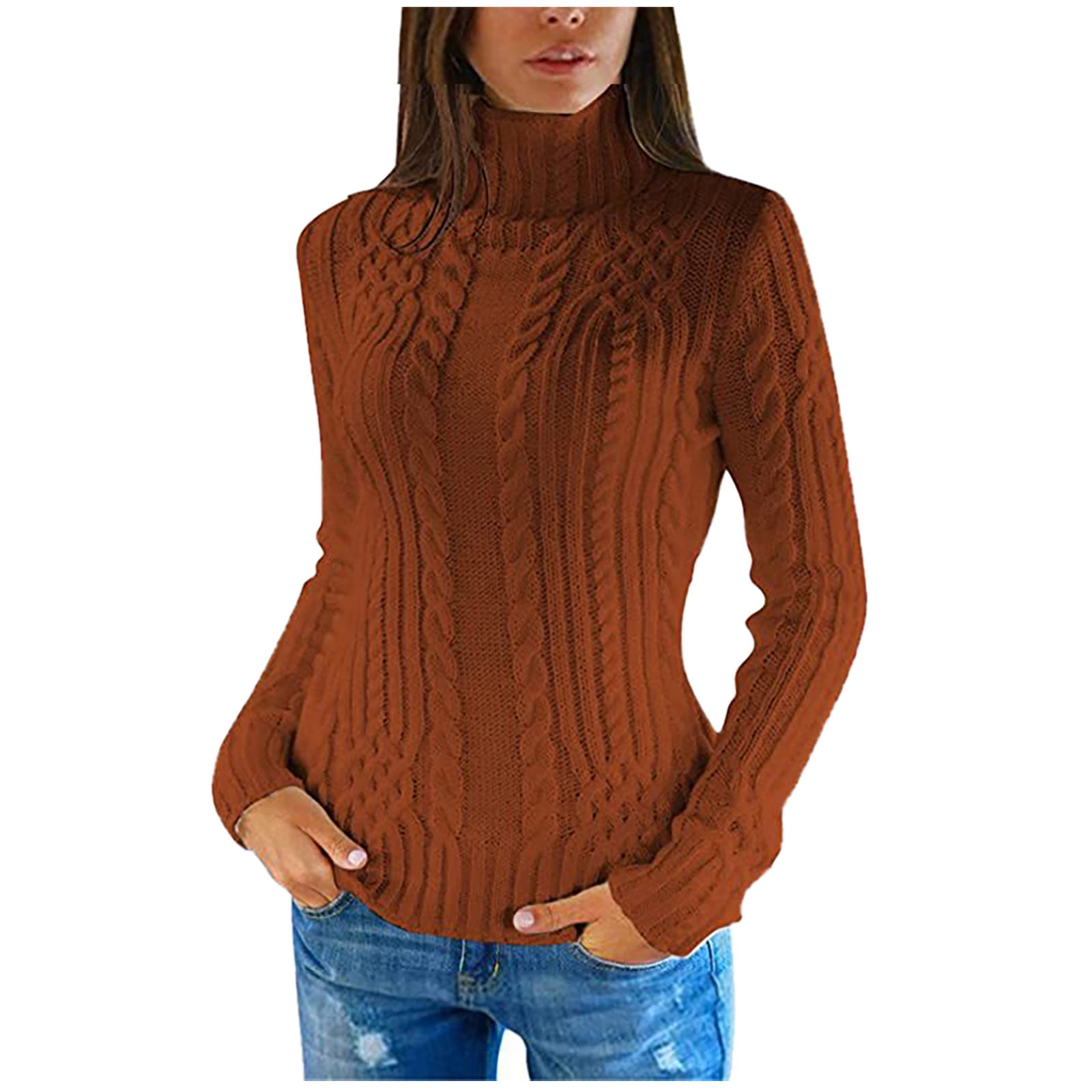 Amidoa Women Knitted Solid Color Jumper Top Crew Neck Fitted Tunic ...