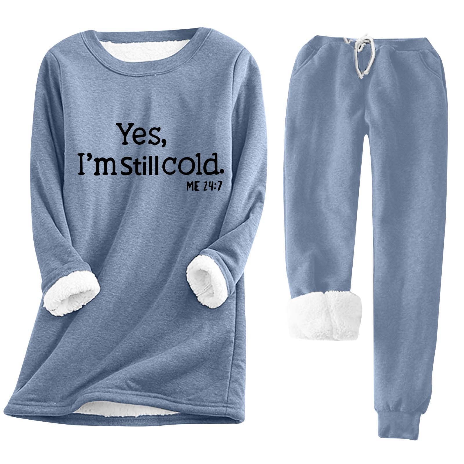 Amidoa Womens 2 Pcs Pajamas Sets Crewneck Long Sleeve Plush Blouse Tops ...