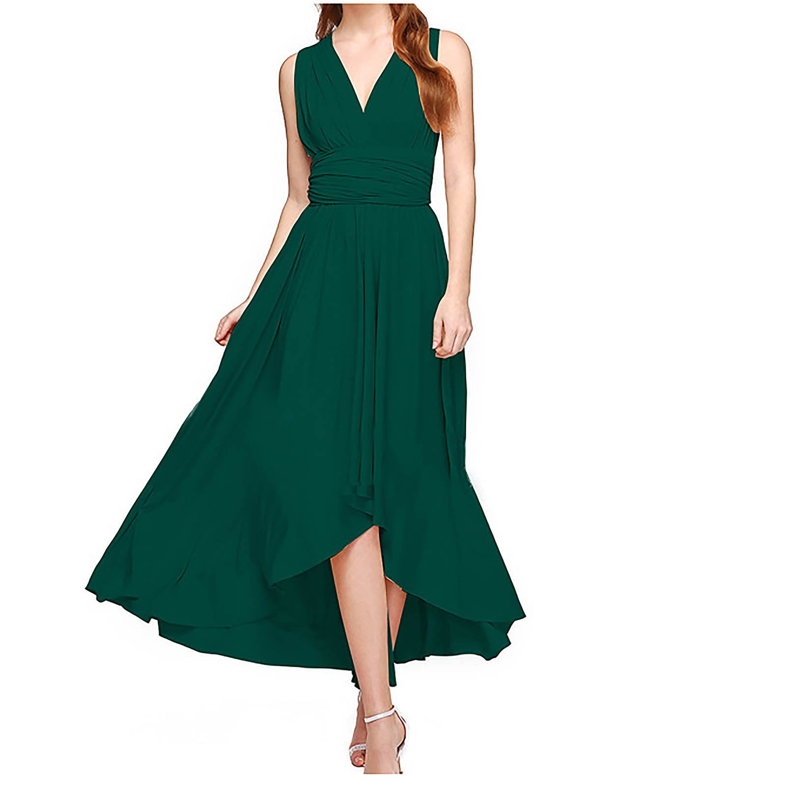Lastesso Womens Solid Color Chiffon Dress V Neck Short Sleeve Wrap ...
