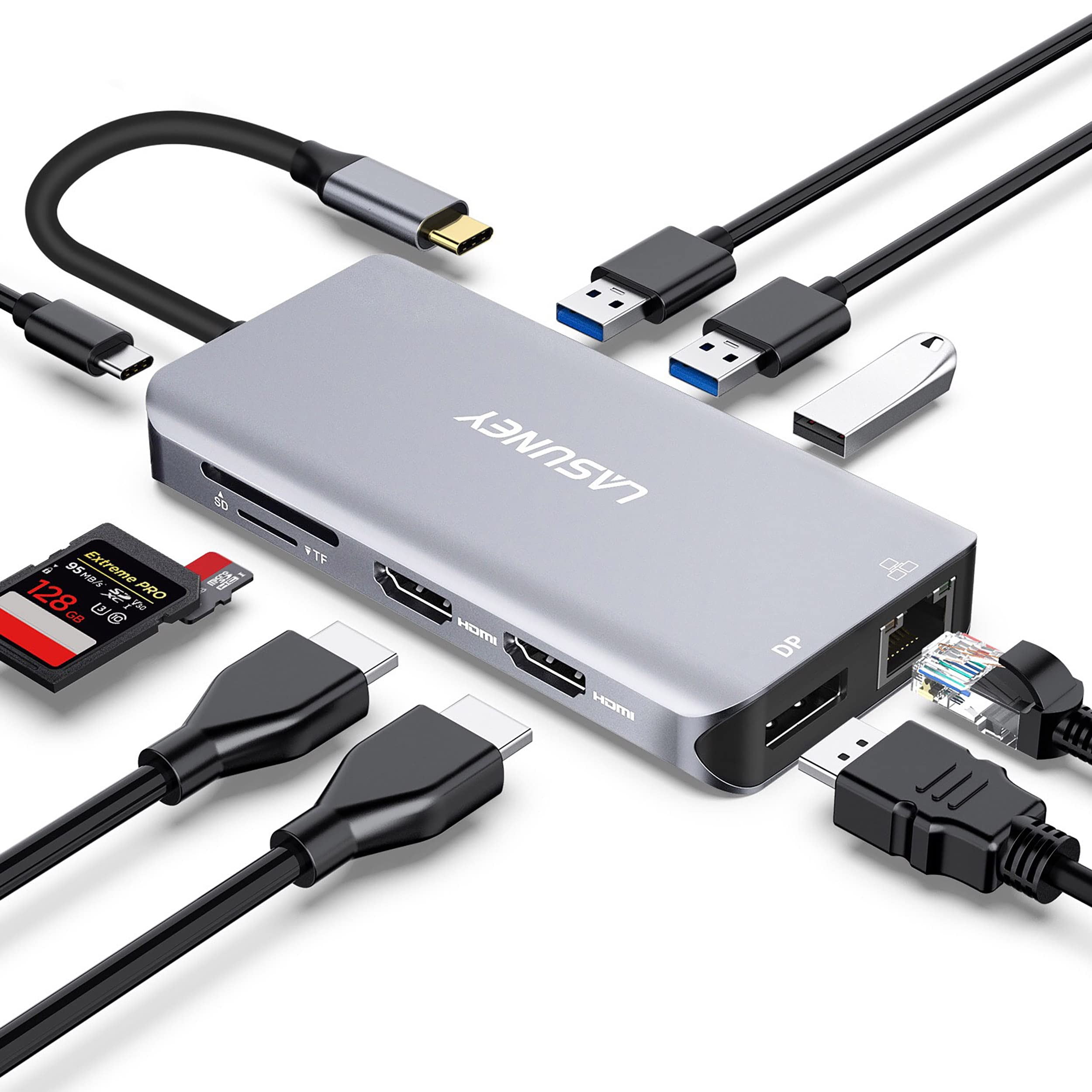 Lasuney Triple Display 10 in 1 USB Type C HUB with to 2 HDMI ...