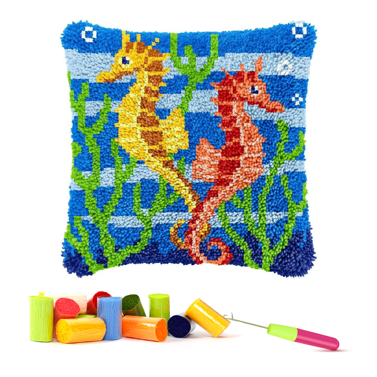 ShowNiceArt Latch Hook Cushion Kit, 17x17 Inch, DIY Pillow Cover ...