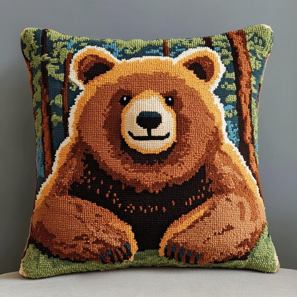 Latch Hook Kits Animal Bear DIY Pillow Cover Embroidery Hooking Kit ...