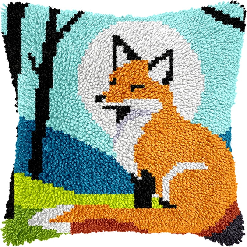 Latch Hook Kits Pillow Fox 17X17 In Printed Canvas Cushion Crochet Yarn ...
