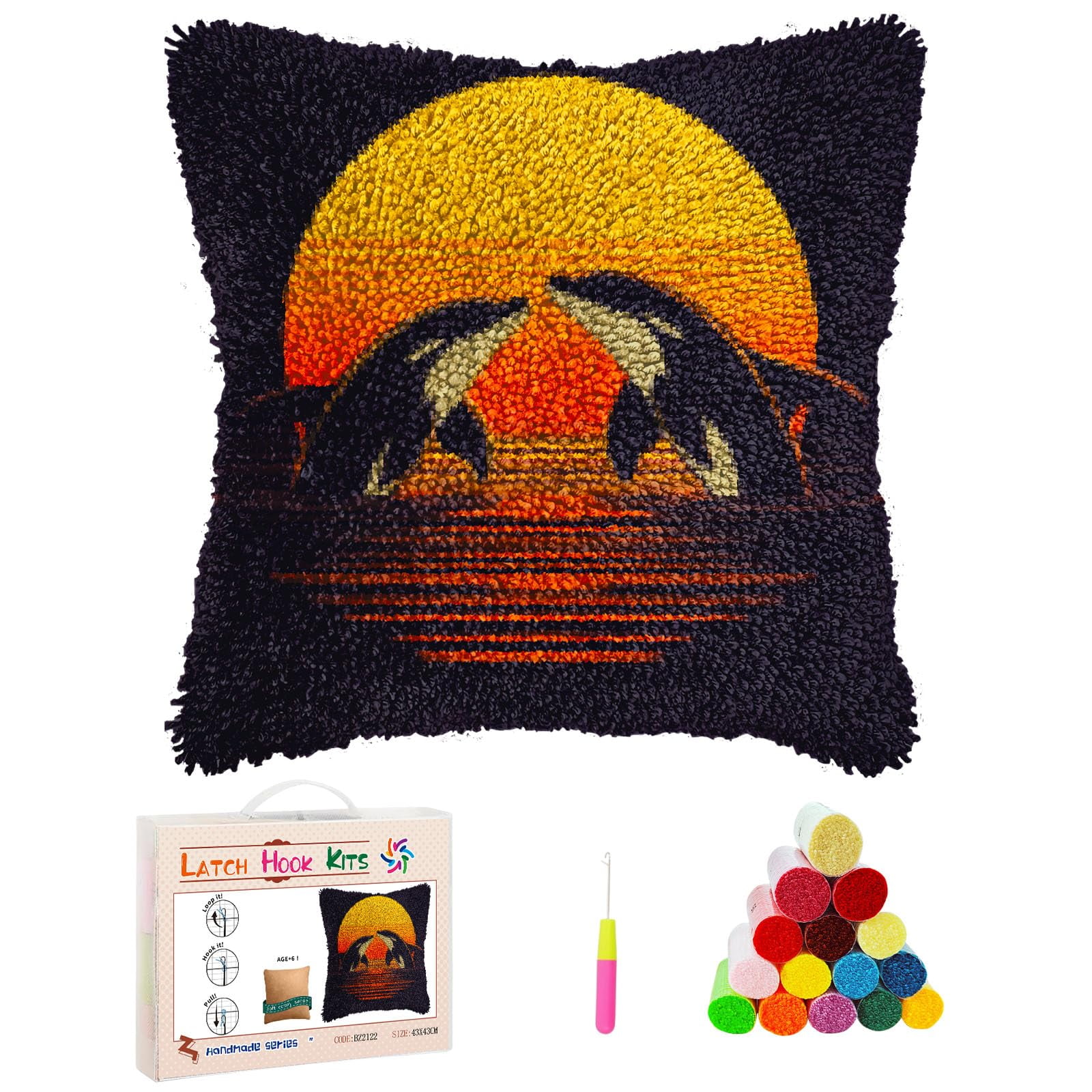 Latch Hook Kits Pillow Killer Whale Orcas with Sunset Stamped ...