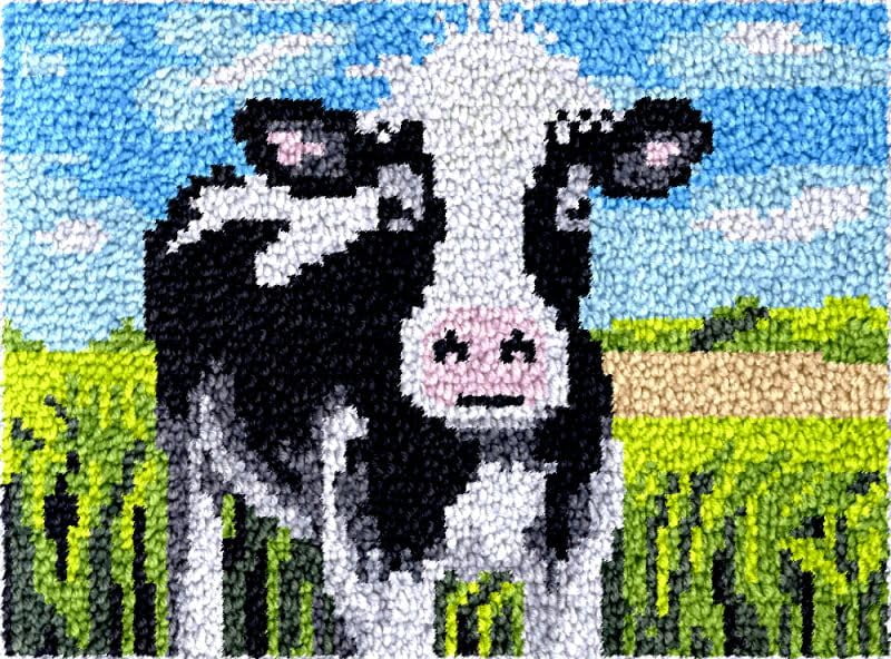 Latch Hook Kits Rug Dairy Cow DIY Cushion Tapestry Making Crochet Hook ...