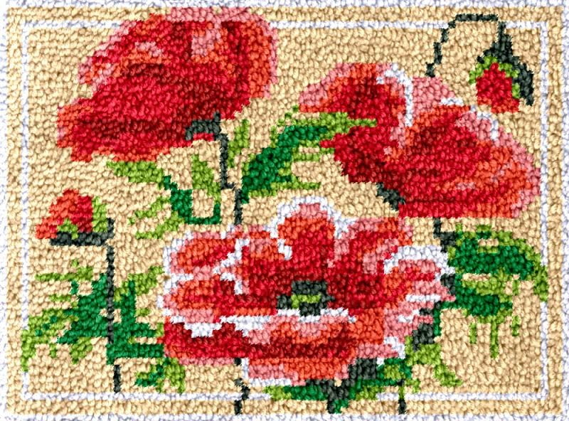 Latch Hook Kits Rug Poppies DIY Cushion Tapestry Making Crochet Hook ...