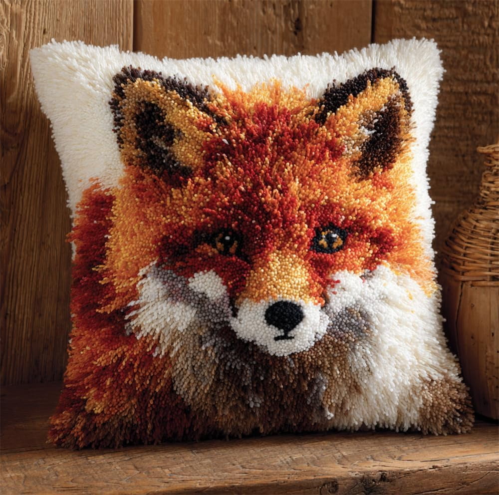 Latch Hook Pillow Kit For Adults & Kids, Fox Diy Pre-Printed Cross ...