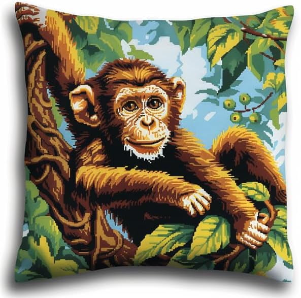 Latch Hook Pillow Kit -Monkeys In The Tree Embroidery Art Craft Kit ...