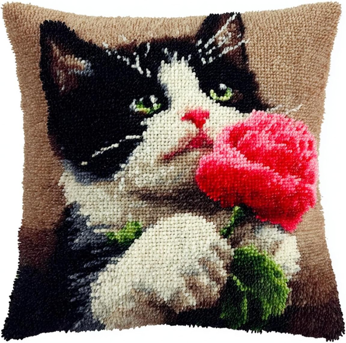 Latch Hook Pillow Kits For Adults Kids Beginners Cat Holding Flowers ...