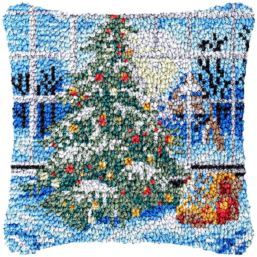 Latch Hook Pillow Kits for Beginner Christmas Tree Needle Crochet Yarn ...