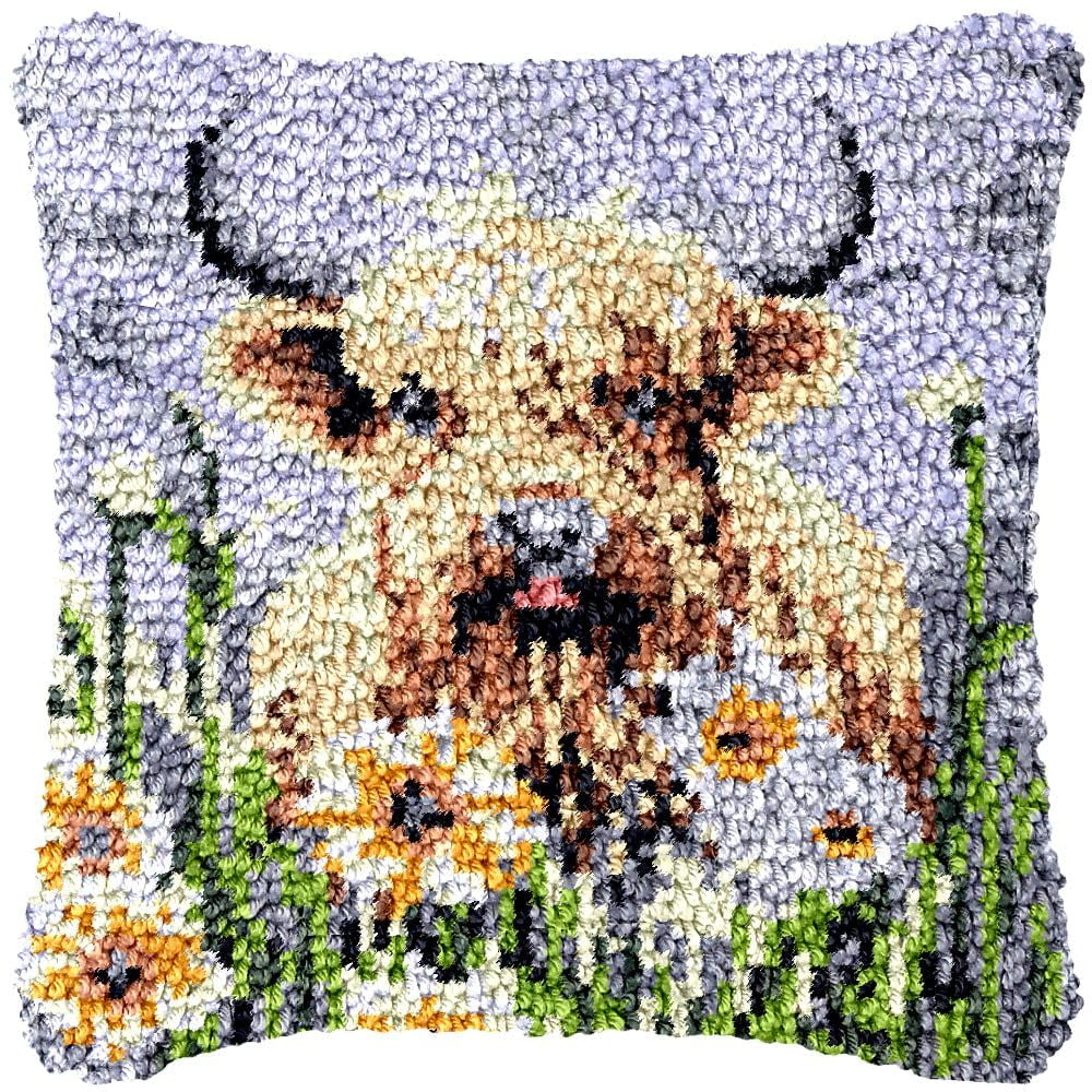 Latch Hook Pillow Kits for Beginner Sccotish Highland Cow Needle ...