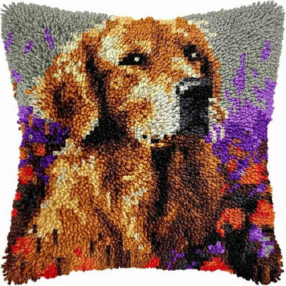 Latch Hook Pillow Kits Golden Retriever for DIY Throw Pillow Cross ...