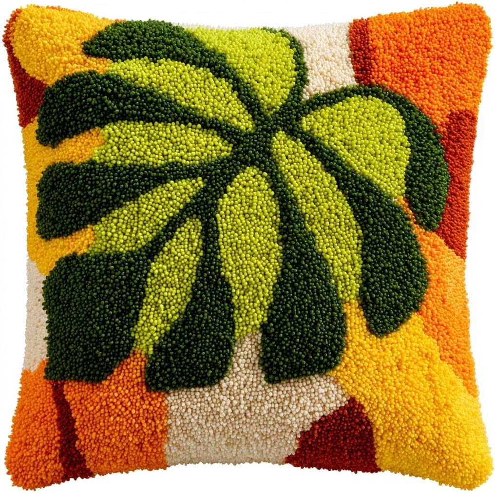 Latch Hook Pillow Kits Green leaves DIY Cross Stitch Latch Hook Cushion ...