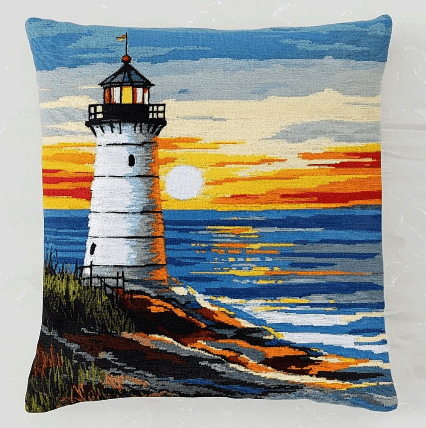 Latch Hook Pillows Kits Lighthouse by the sea Hooking Pillowcase ...
