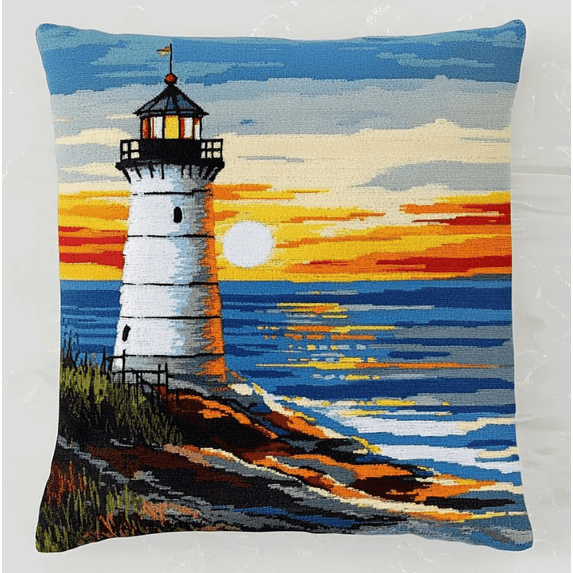 Latch Hook Pillows Kits Lighthouse by the sea Hooking Pillowcase ...