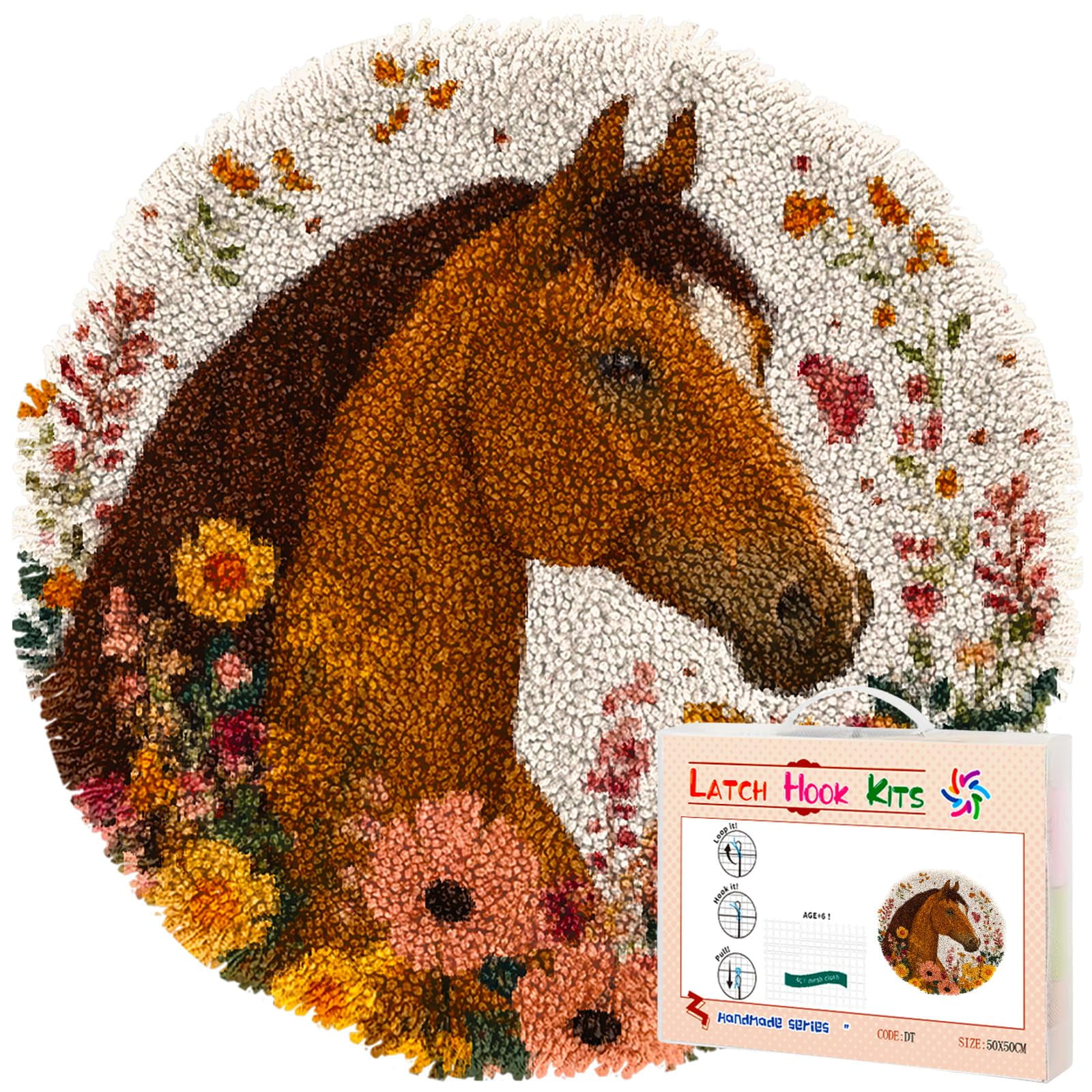 Latch Hook Rug Kit for Adults A Brown Horse in FlowersStamped Handmade ...