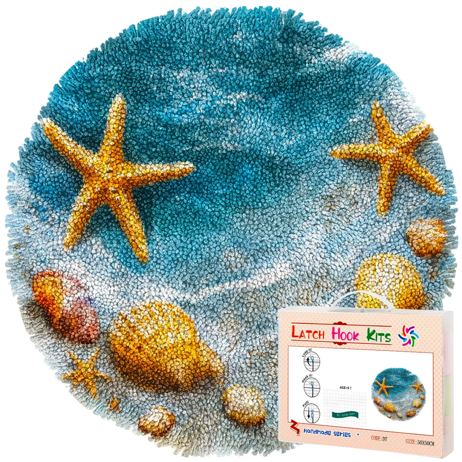 Latch Hook Rug Kit Beach Starfish and Shells Stamped Handmade Round ...