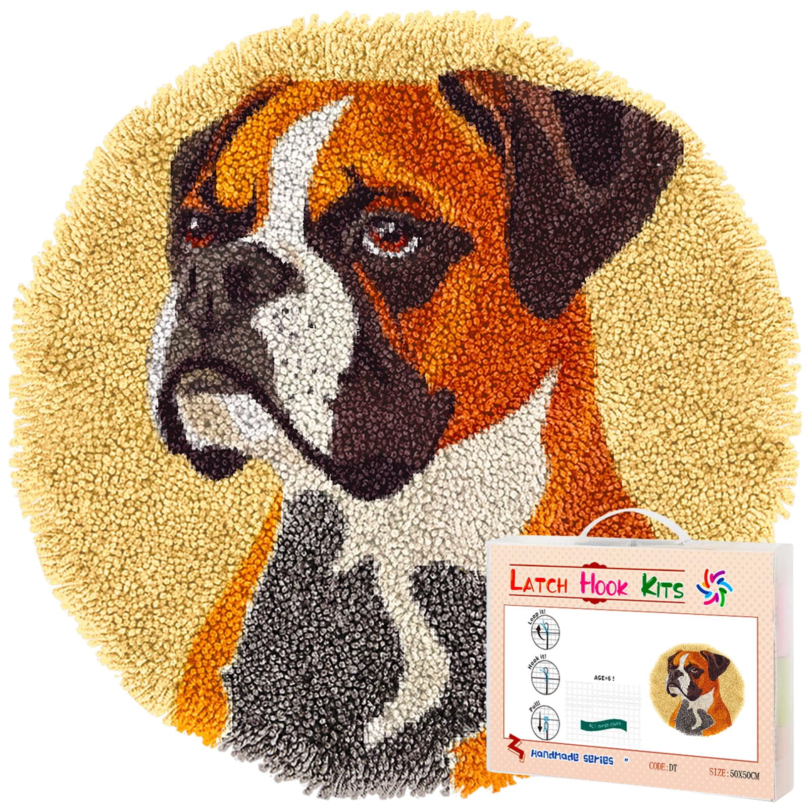 Latch Hook Rug Kit Cartoon Boxer Dog Stamped Handmade Round Shape ...