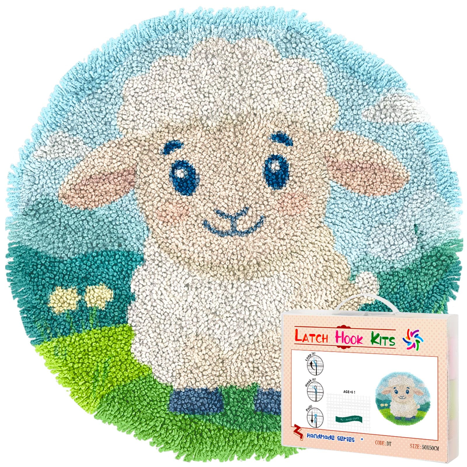 Latch Hook Rug Kit Cartoon Cute Baby Dairy Cow Stamped Handmade Round ...